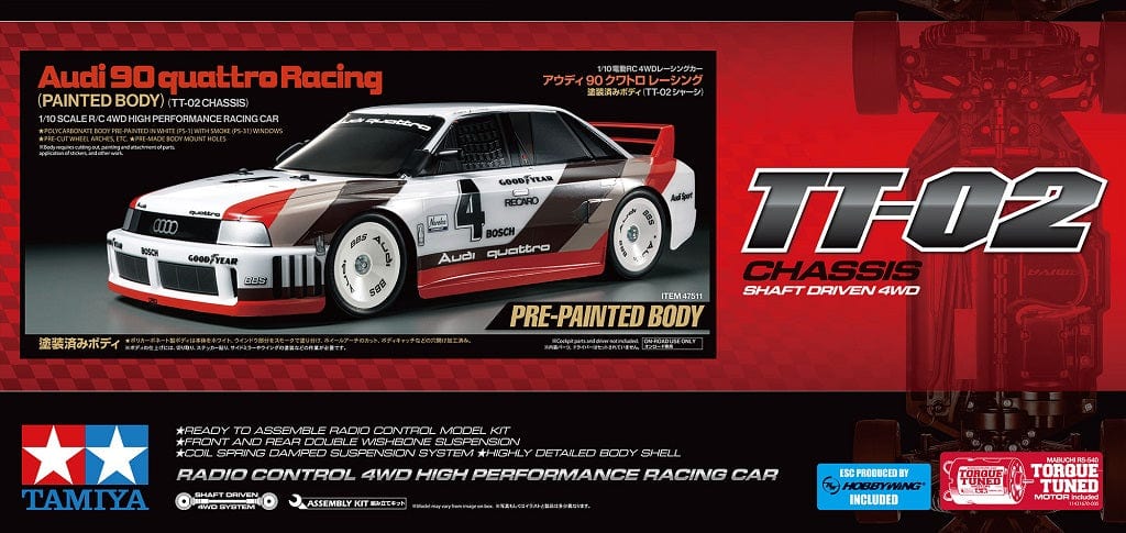 Tamiya 1/10 Audi 90 Quattro Racing TT-02 RC Car Kit - Painted Body [47 ...